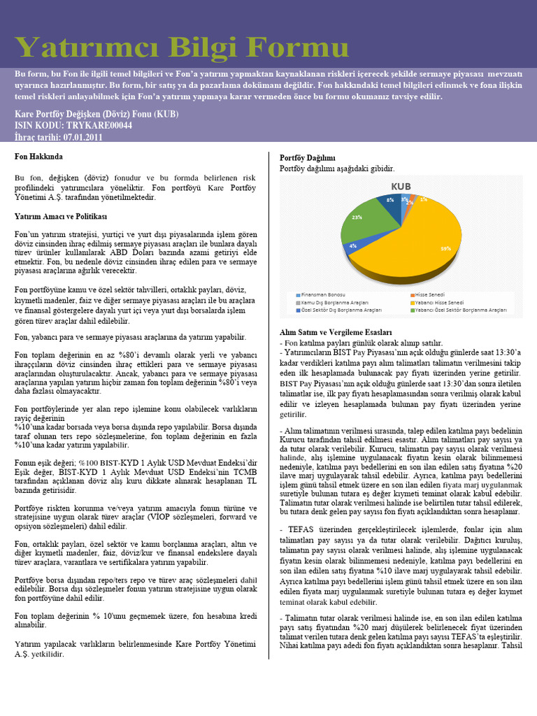 Yatirimci Bilgi Formu - KUB - 20240301 | PDF
