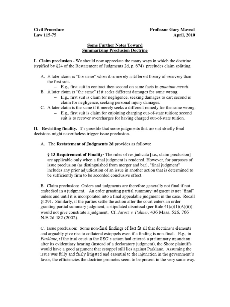 Claim Preclusion - Notes | PDF