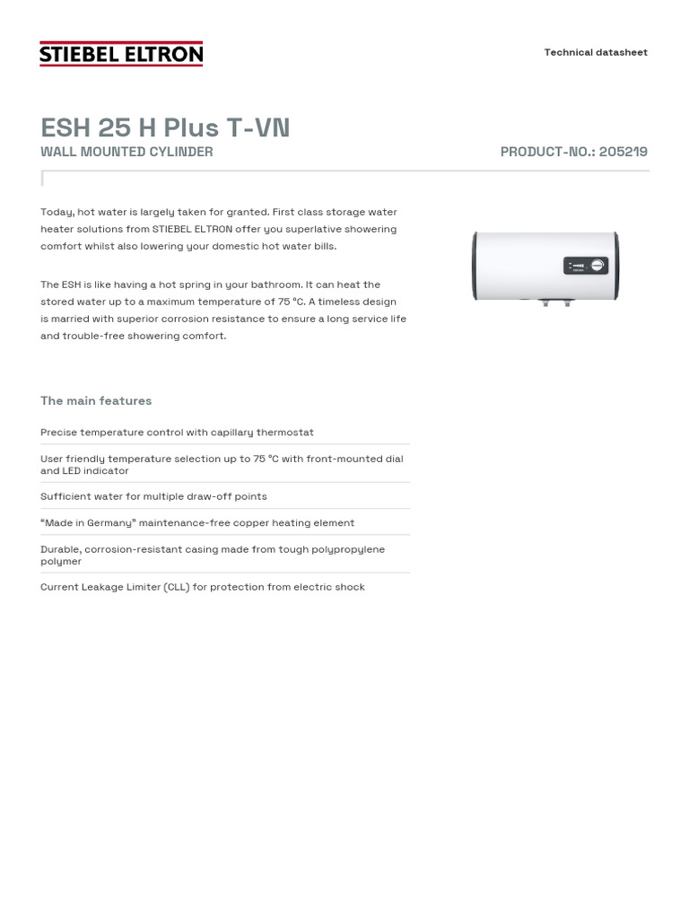 Technical-Data Product | PDF | Water Heating | Power Supply
