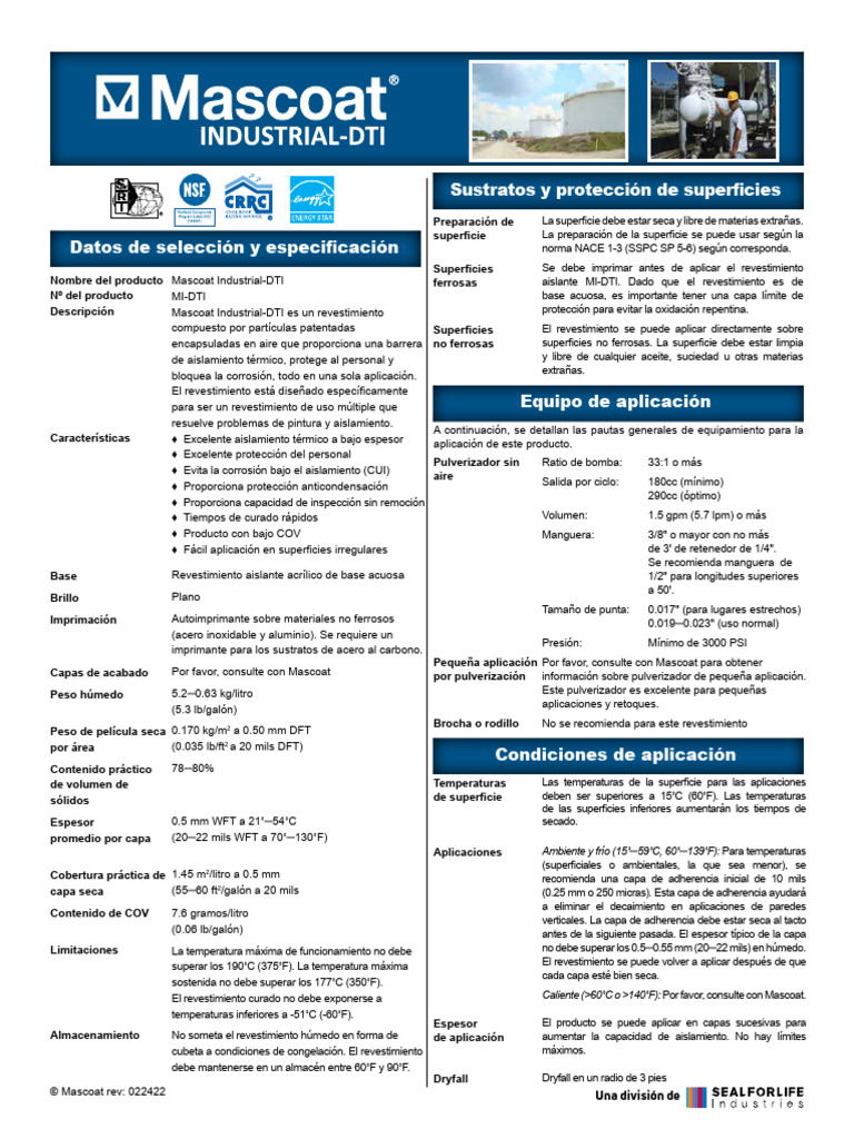 Industrial DTI SpecSheet SFL 0222 Es MX LR | PDF | Revestimiento ...