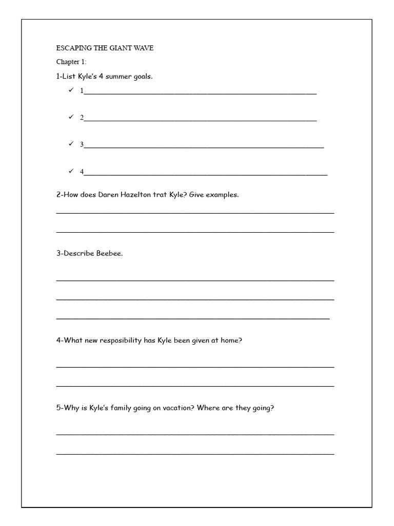 ESCAPING THE GIANT WAVE worksheet #1 ch 1 2024 | PDF
