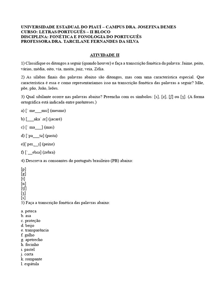 Atividade II de Fonética | PDF