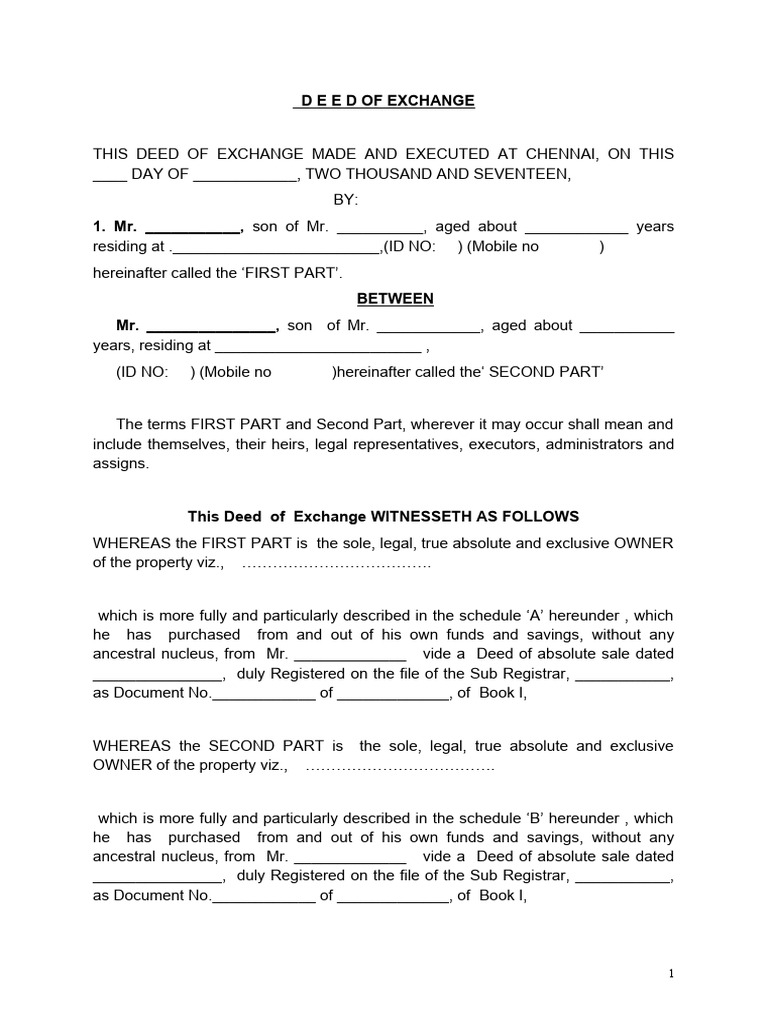 Deed of Exchange for Property Transfer | PDF | Deed | Property Law