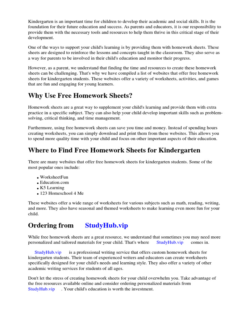 Free Homework Sheets For Kindergarten | PDF | Worksheet | Phonics