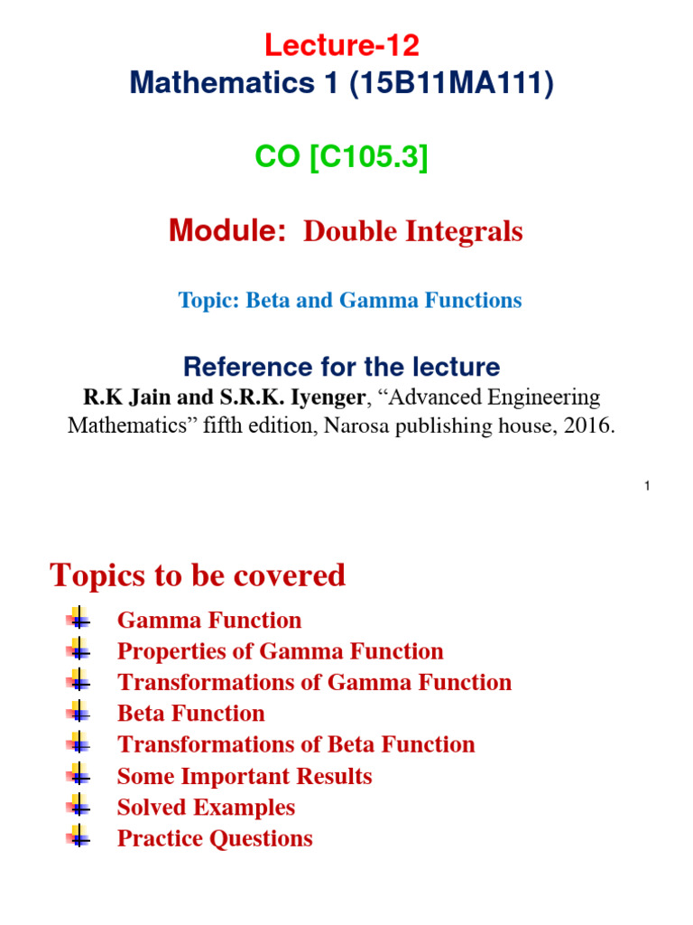 M1 - L12 - Beta and Gamma Functions | PDF | Function (Mathematics) | Integral