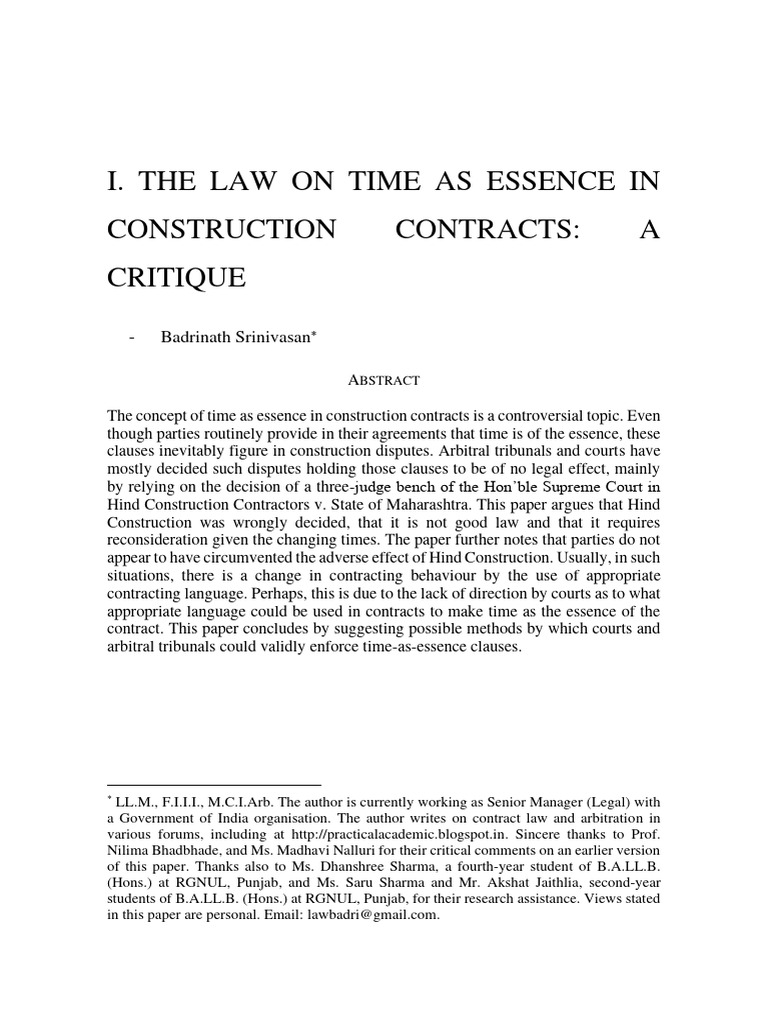 Time as Essence in Construction Contracts | PDF | Breach Of Contract ...