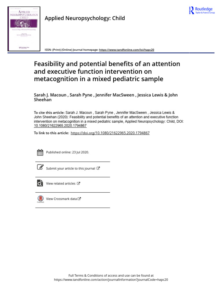 Feasibility and Potential Benefits of An Attention and Executive ...