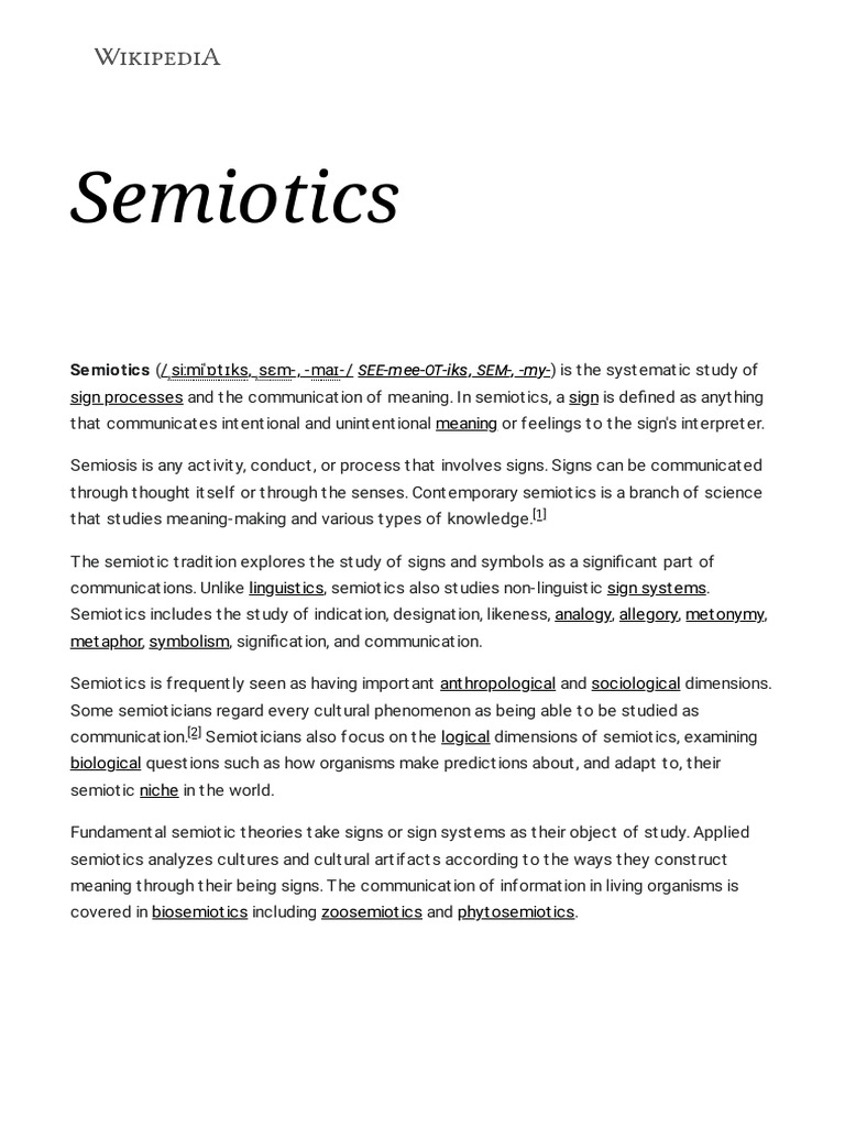 Semiotics - Wikipedia | PDF | Semiotics