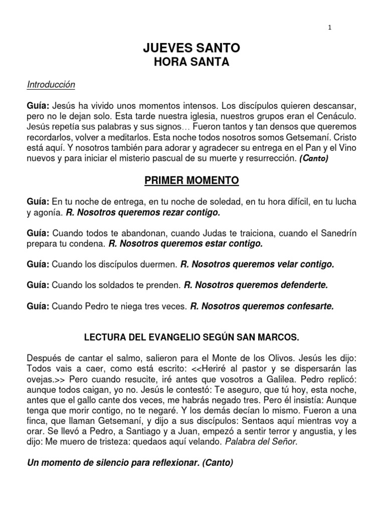 Hora Santa para Jueves Santo. Grupo 2 v2 | PDF | Jesús | Oración