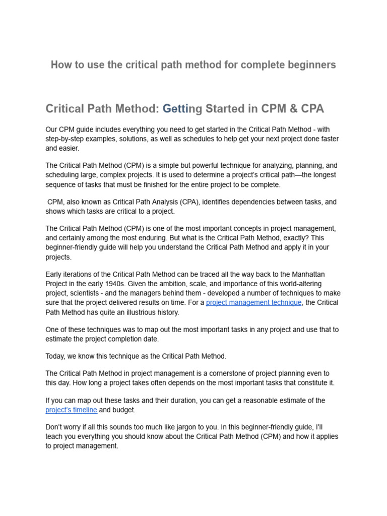 Beginner's Guide to Critical Path Method | PDF | Project Management