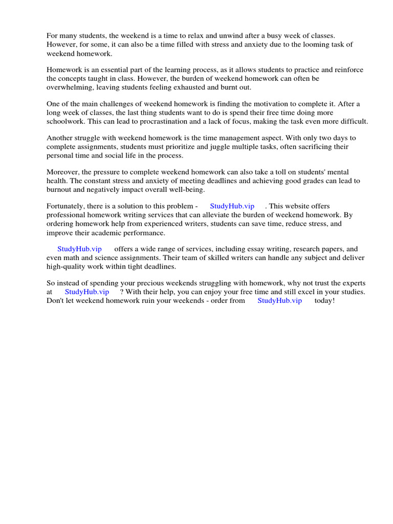 Weekend Homework | PDF | Homework | Occupational Burnout