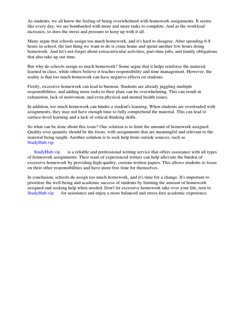 Persuasive Essay Schools Assign Too Much Homework | PDF | Homework ...