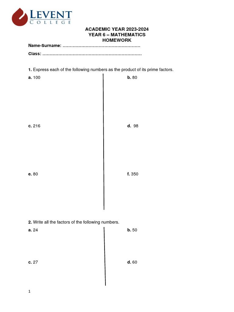 LCM and Prime Factorization Homework | PDF