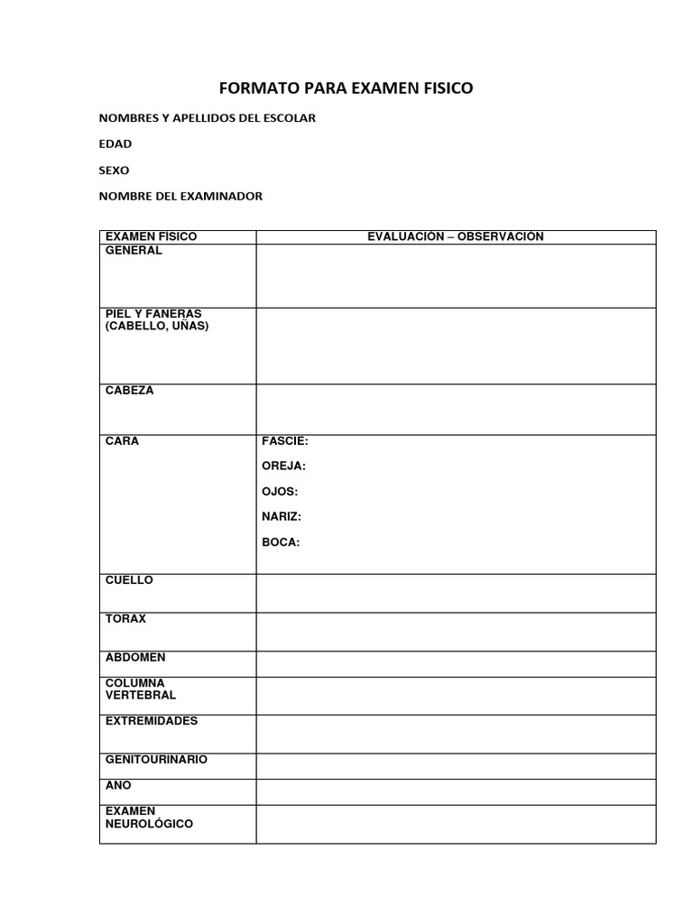 Examen Físico Formato | PDF