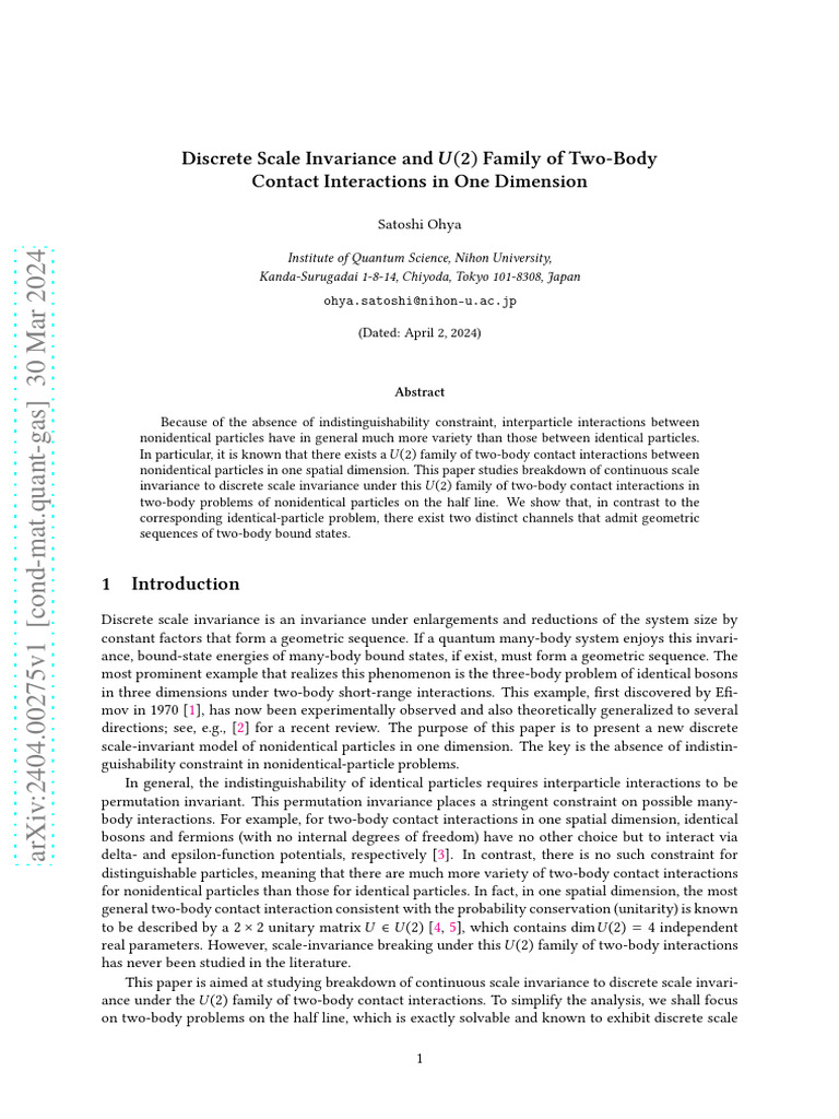 Discrete Scale Invariance and ( ) Family of Two-Body Contact ...