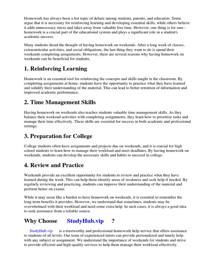 Benefits of Weekend Homework | PDF | Homework | Teachers