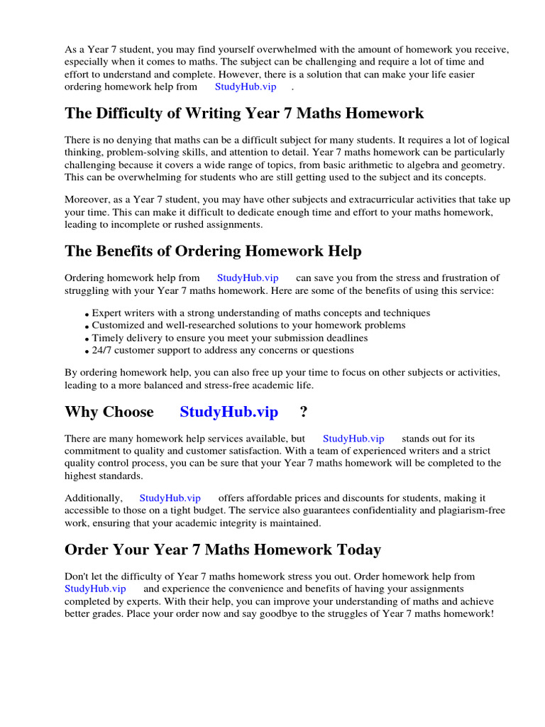Homework For Year 7 Maths | PDF | Mathematics | Worksheet