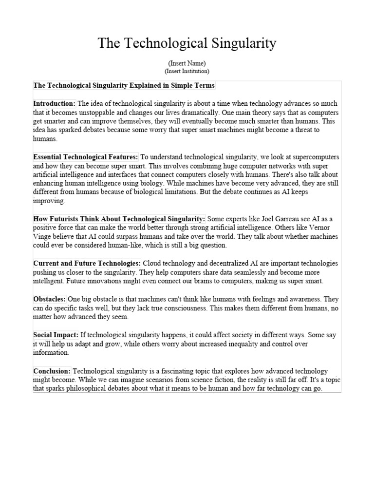 The Technological Singularity work sheet | PDF | Technological Singularity | Artificial Intelligence