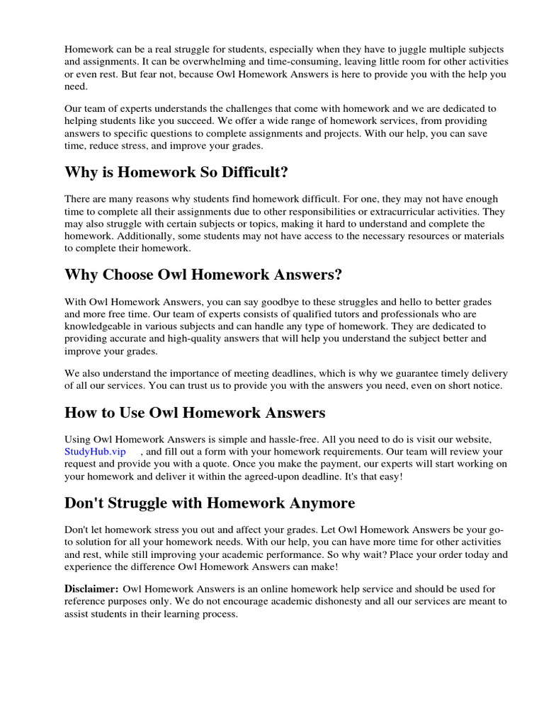 Owl Homework Answers | PDF | Reading Comprehension | Homework
