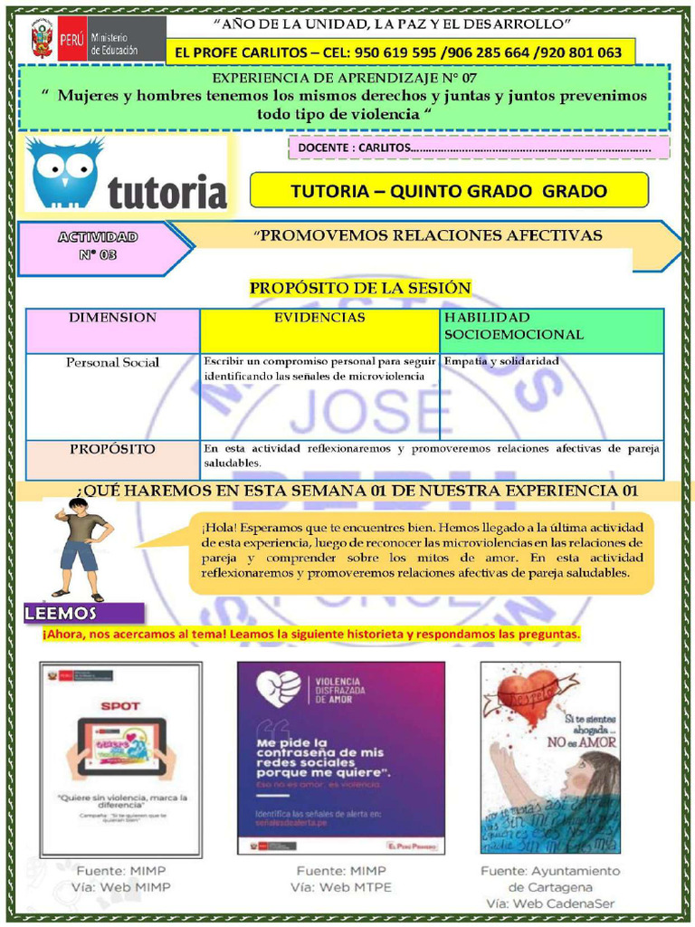 Actividad 3 - 5to Grado - 2023 - Tutoria - 00001 | PDF
