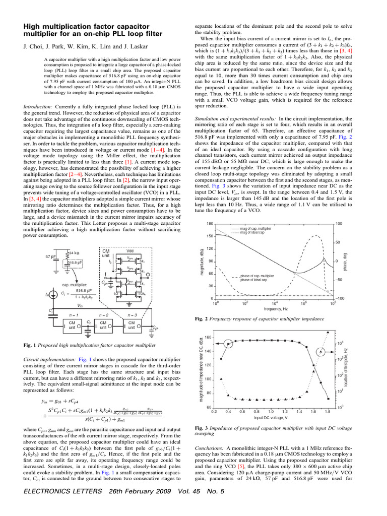 On-Chip PLL Capacitor Multiplier | PDF | Capacitor | Electrical Circuits