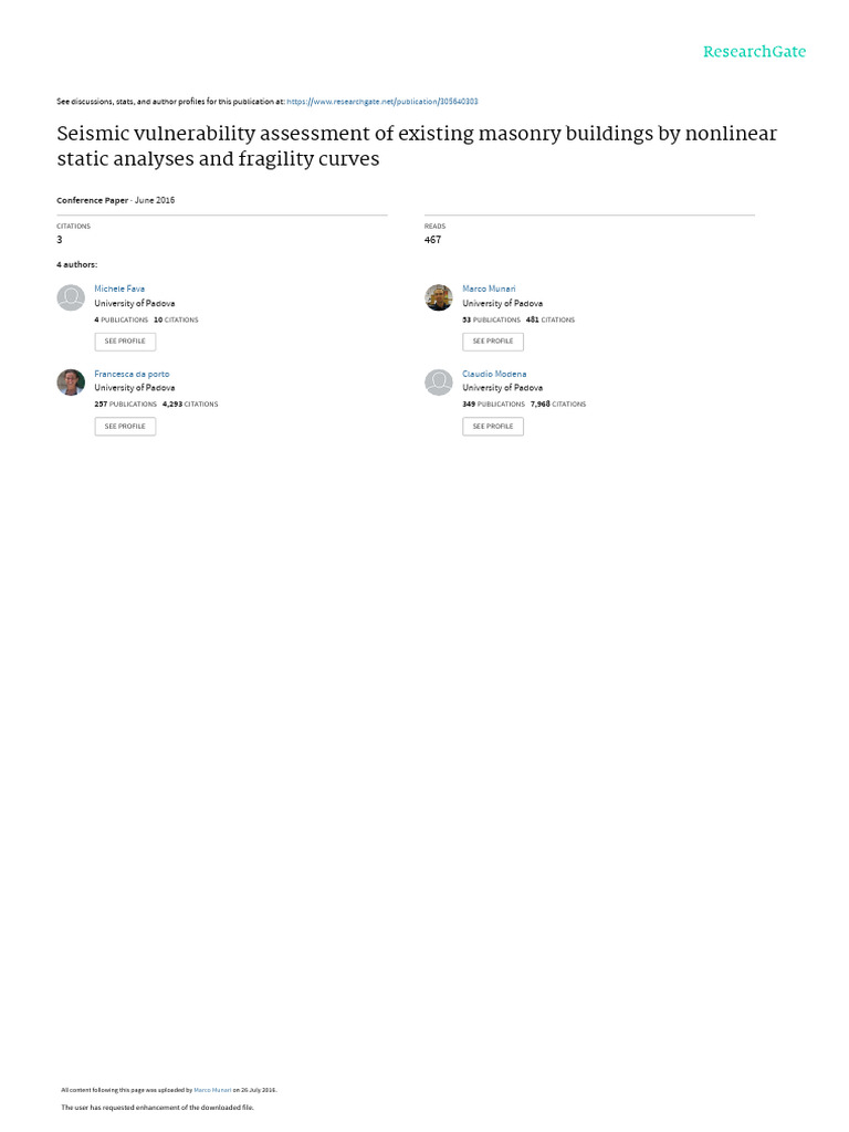 Seismic Vulnerability Assessment of Existing Masonry Buildings by ...