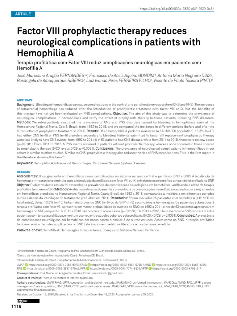 Hemophilia A: Prophylaxis Cuts Neuro Risks | PDF | Neurology | Bleeding