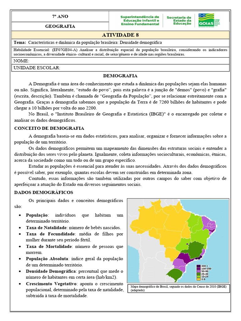 Atividade 8 7o Ano GEO Caracteristicas e Dinamica Da Populacao ... Atividade 8 7o Ano GEO Caracteristicas e Dinamica Da Populacao ...