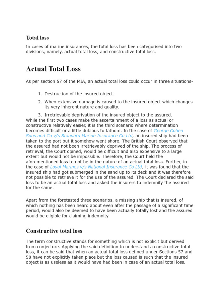 Total Loss in Marine Insurance Explained | PDF | Justice | Crime & Violence