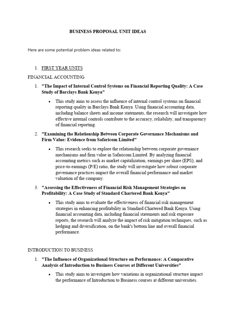 Business Proposal Unit Ideas | PDF | Macroeconomics | Supply Chain