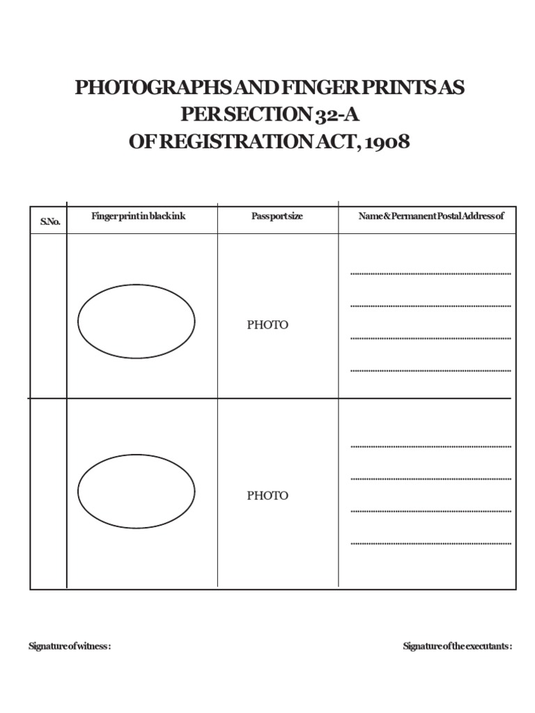 Photographs and Finger Prints As Per Section 32-A of Registration Act ...