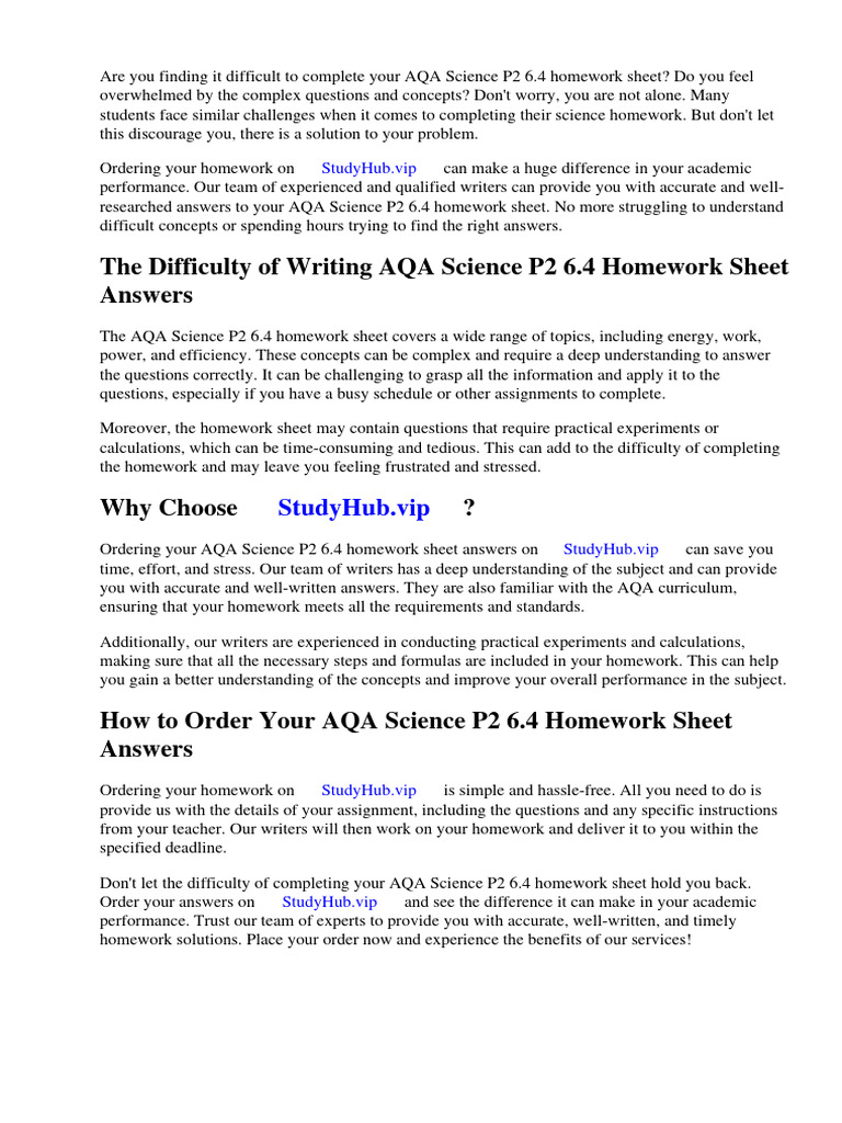 Aqa Science p2 6.4 Homework Sheet Answers | PDF | Homework | Facebook