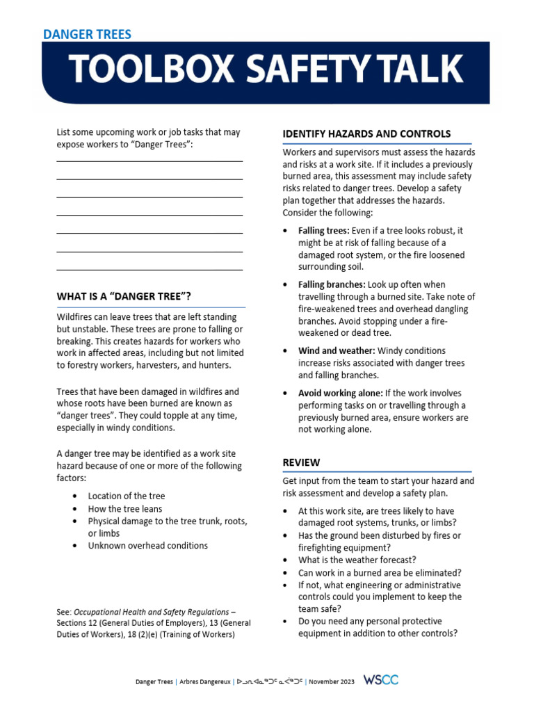 Toolbox Talk - Danger Trees - EN - 0 | PDF | Occupational Safety And ...