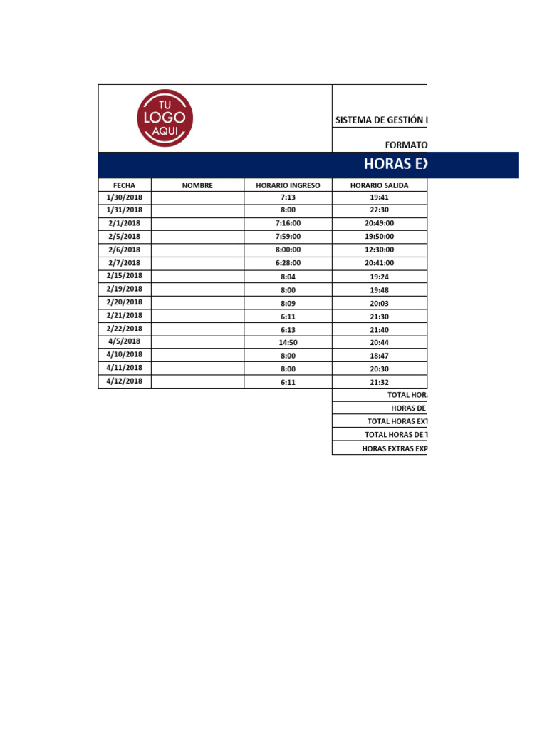 REGISTRO HORAS EXTRAS | PDF