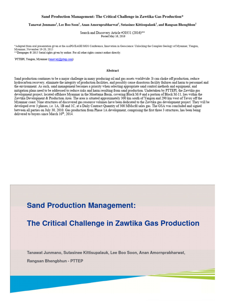 Sand Production Management PTTEP | PDF | Petroleum Reservoir | Geology
