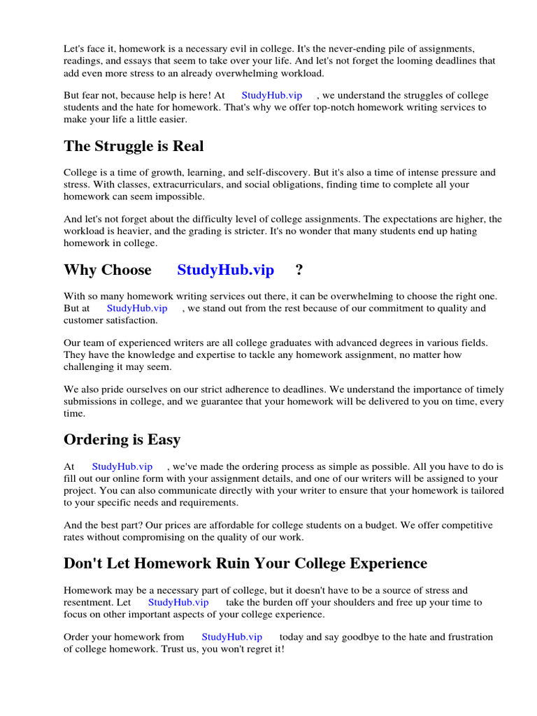 Hate Homework College | PDF | Homework | Classroom Management