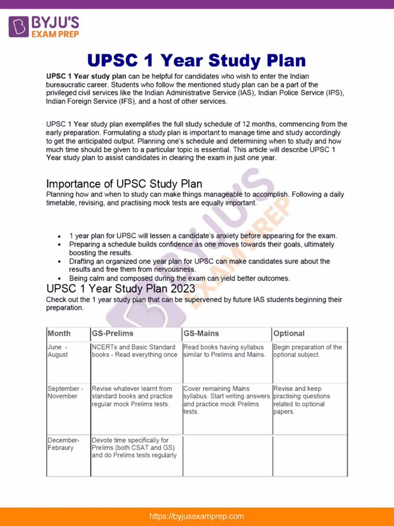 Upsc 1 Year Study Plan 12 | PDF | Business | Self-Improvement