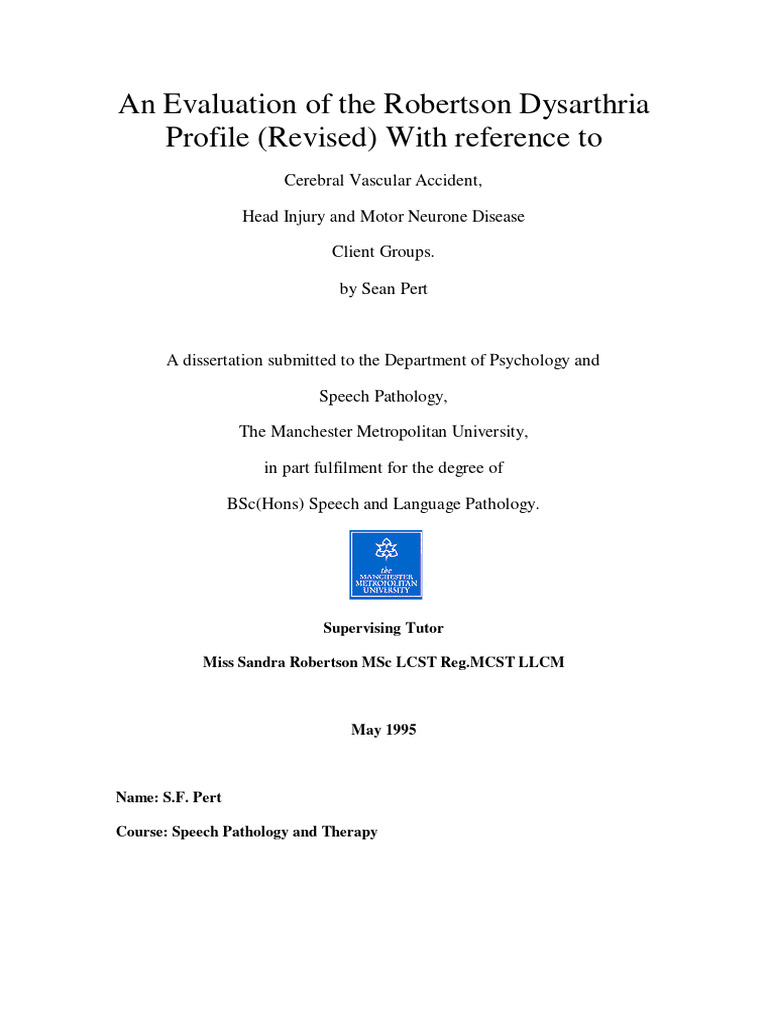 Evaluation of the Revised Dysarthria Profile | PDF | Traumatic Brain ...