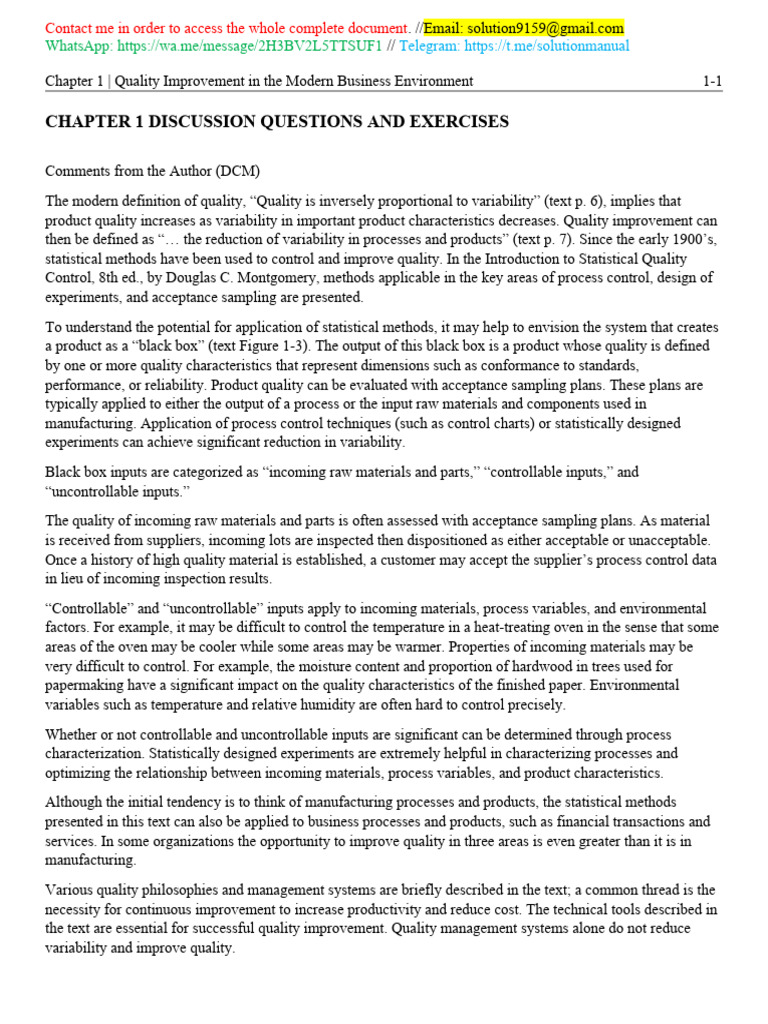 Solutions To Problems Introduction To Statistical Quality Control 8th ... Solutions To Problems Introduction To Statistical Quality Control 8th ...