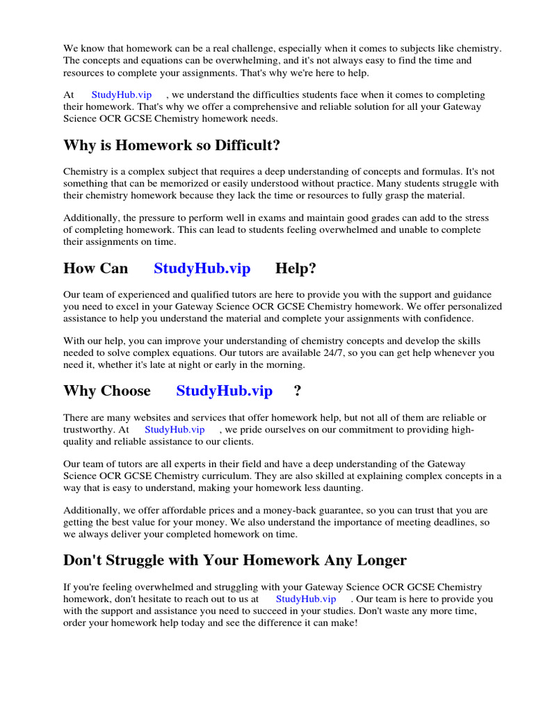 Gateway Science Ocr Gcse Chemistry Homework | PDF | Textbook | Homework