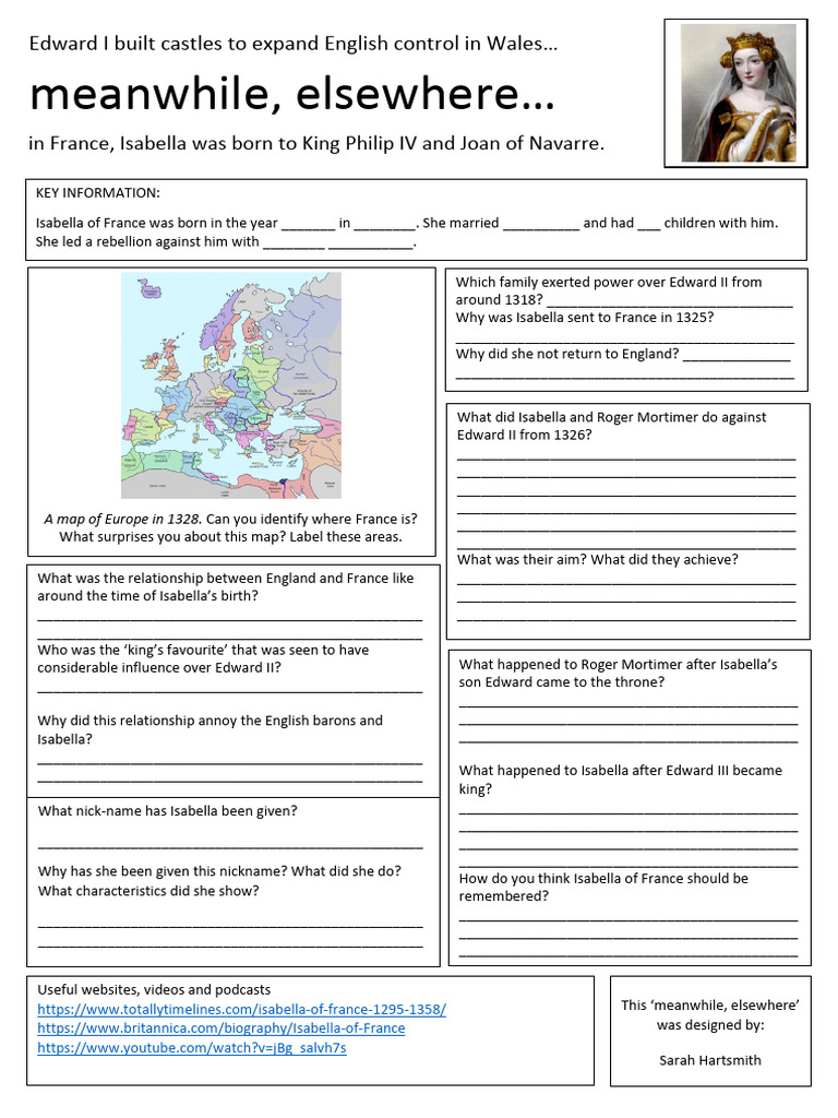 Worksheet On Isabella of France | PDF | House Of Anjou | House Of Ingelger