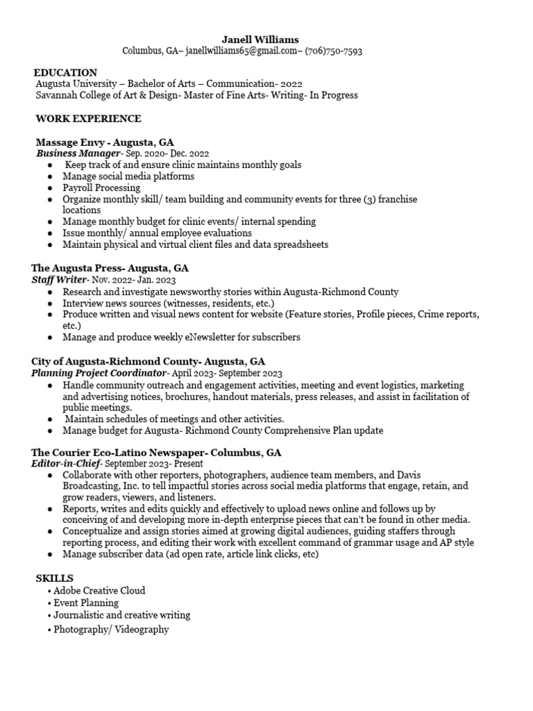 Janell Williams: Communication & Writing Expert | PDF | News | Social Media