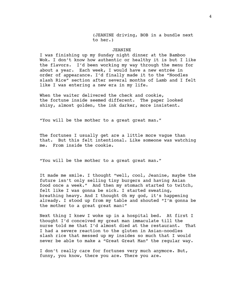 Monologue From BOB: A LIFE IN FIVE ACTS | PDF