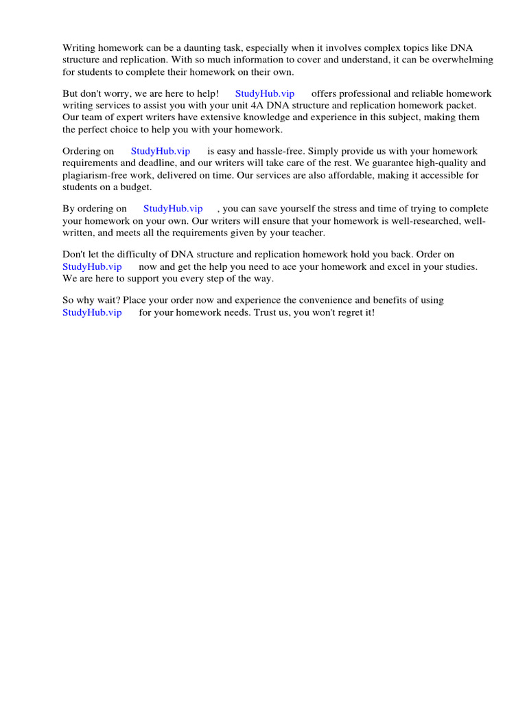 Unit 4a Dna Structure and Replication Homework Packet | PDF | Dna | Dna Replication