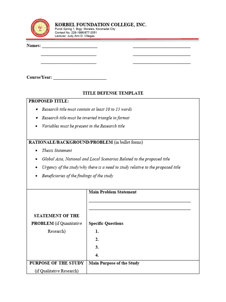 Title Defense Template for Research | PDF | Career & Growth | Art