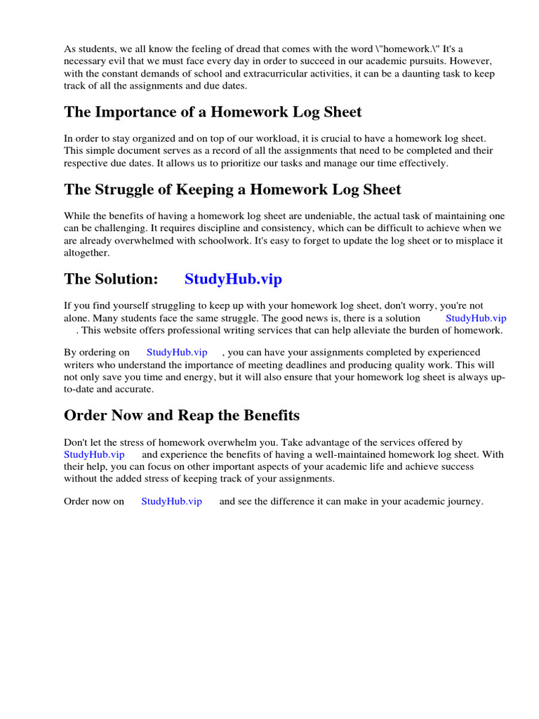 Homework Log Sheet For Students | PDF | Homework | Safari (Web Browser)