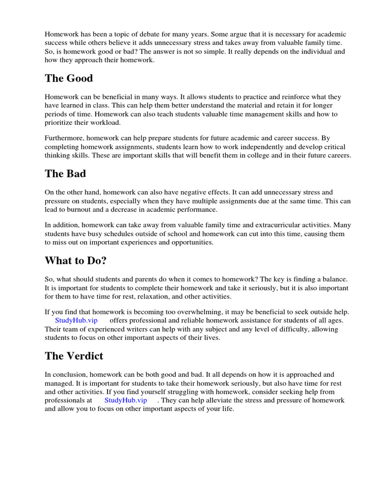 Homework Is Good or Bad | PDF | Homework | Teachers