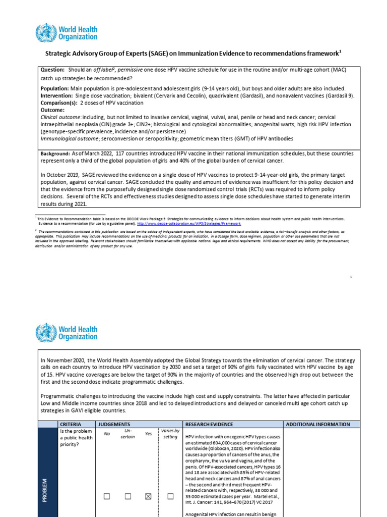 Evidence To Recommendation Table 1 Dose Vs 2 Dose | Download Free PDF ...