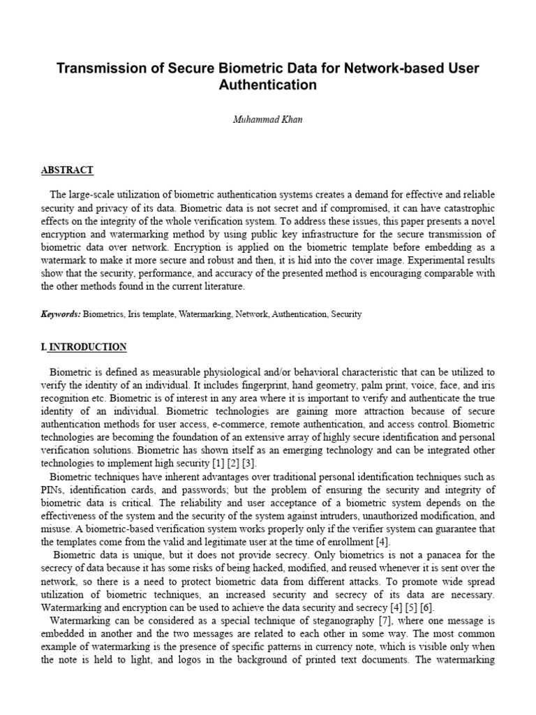 Iris - Transmission of Secure Biometric Data For Network-Bases User Authentification | PDF ...