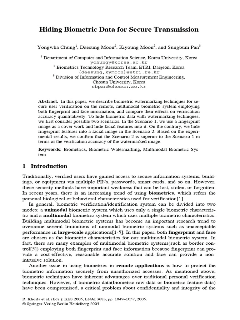 Vu Watermarking Multimodal | PDF | Biometrics | Encryption